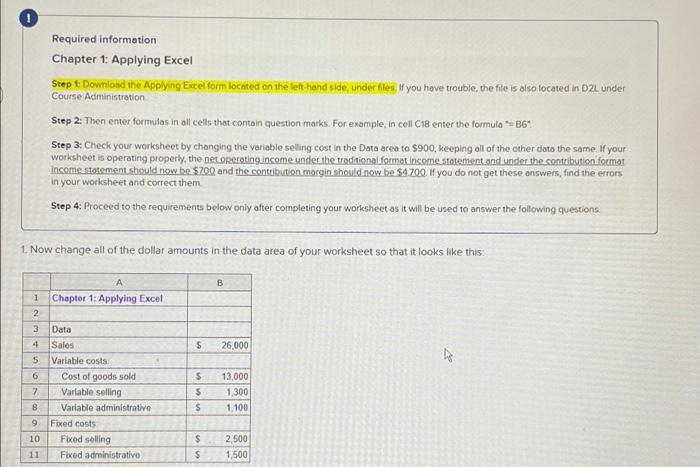 Solved O Required information Chapter 1: Applying Excel Step | Chegg.com