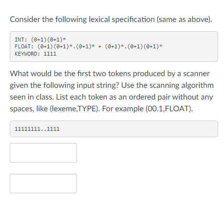 Solved Consider the following lexical specification (same as | Chegg.com