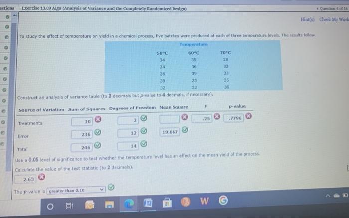 Solved estions Exercise 13.09 Algo (Analysis of Variance and | Chegg.com