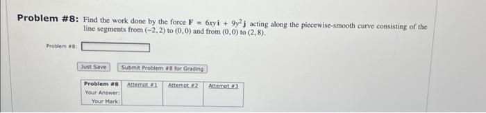 Solved Problem \#8: Find the work done by the force | Chegg.com