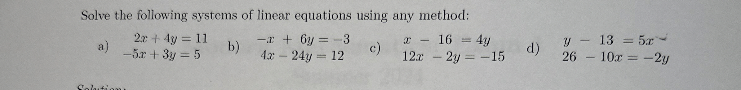 Solved Solve the following systems of linear equations using | Chegg.com