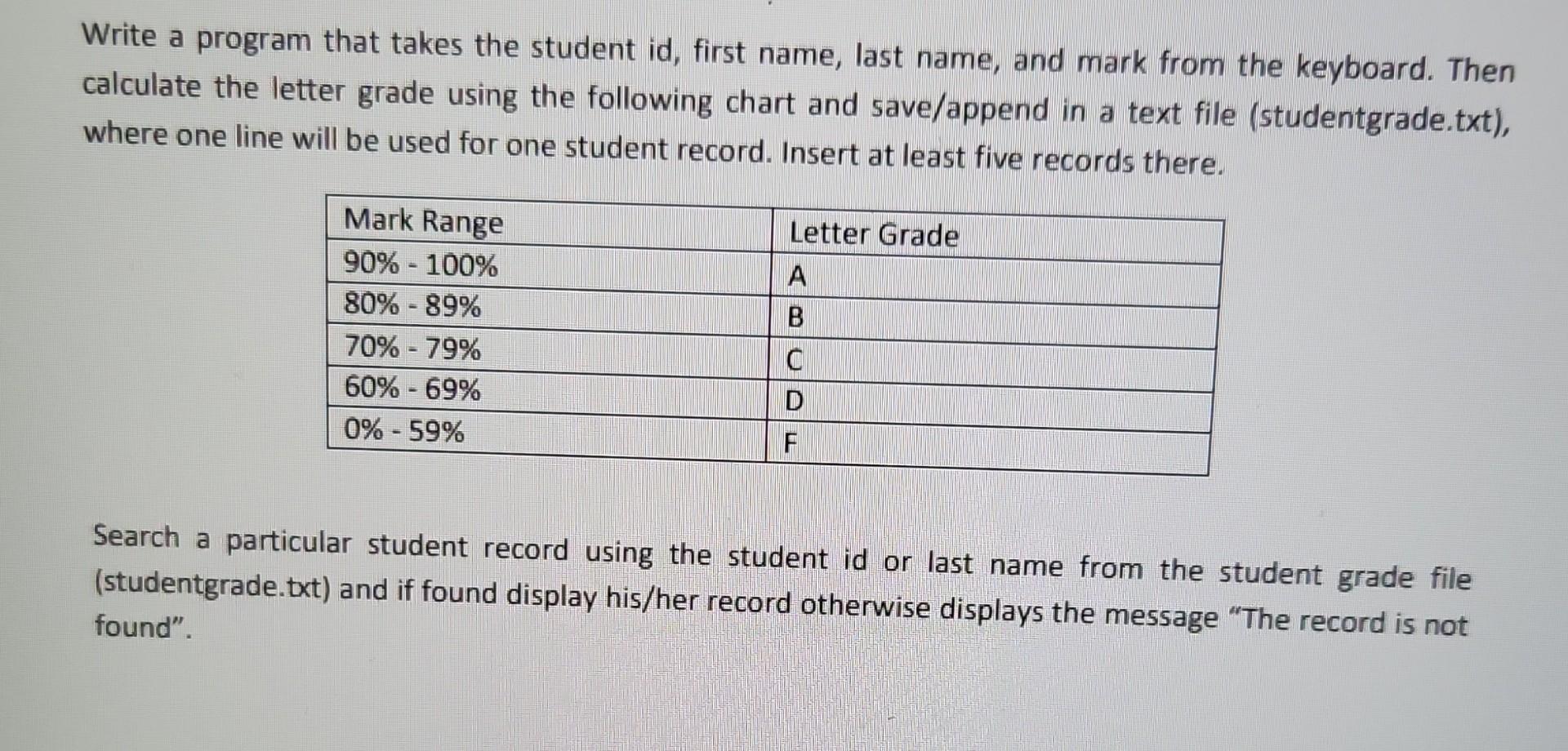 Solved Write a program that takes the student id, first | Chegg.com