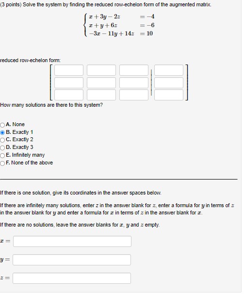 Solved ( 3 ﻿points) ﻿Solve the system by finding the reduced | Chegg.com
