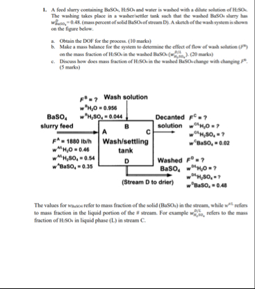 Solved A feed slurry containing BaSO4,H1SO4 ﻿and water is | Chegg.com