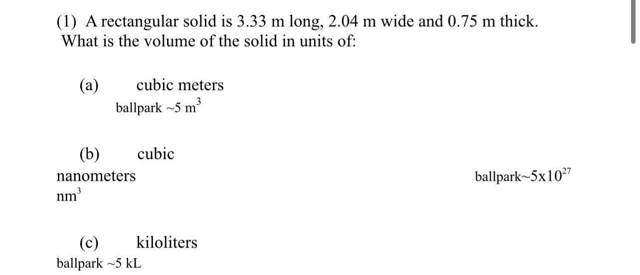 Solved (1) ﻿A rectangular solid is 3.33 ﻿m long, 2.04 ﻿m | Chegg.com