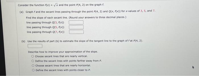 Solved Consider the function f(x)=x and the point P(4,2) on | Chegg.com