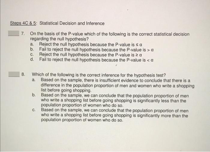 Solved Steps 4C & 5: Statistical Decision and Inference 7. | Chegg.com