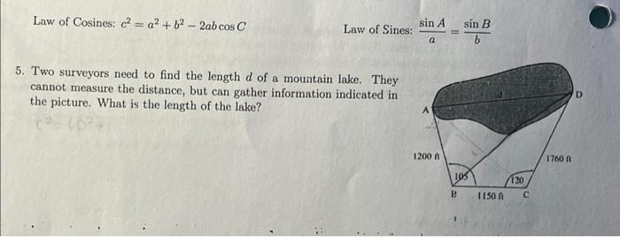 Solved Law of Cosines: c2=a2+b2−2abcosC Law of Sines: | Chegg.com