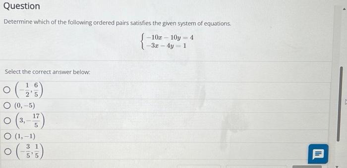 Solved Question Determine which of the following ordered | Chegg.com