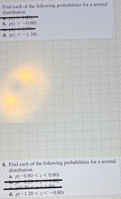 Solved Find each of the following probabilities for a normal | Chegg.com