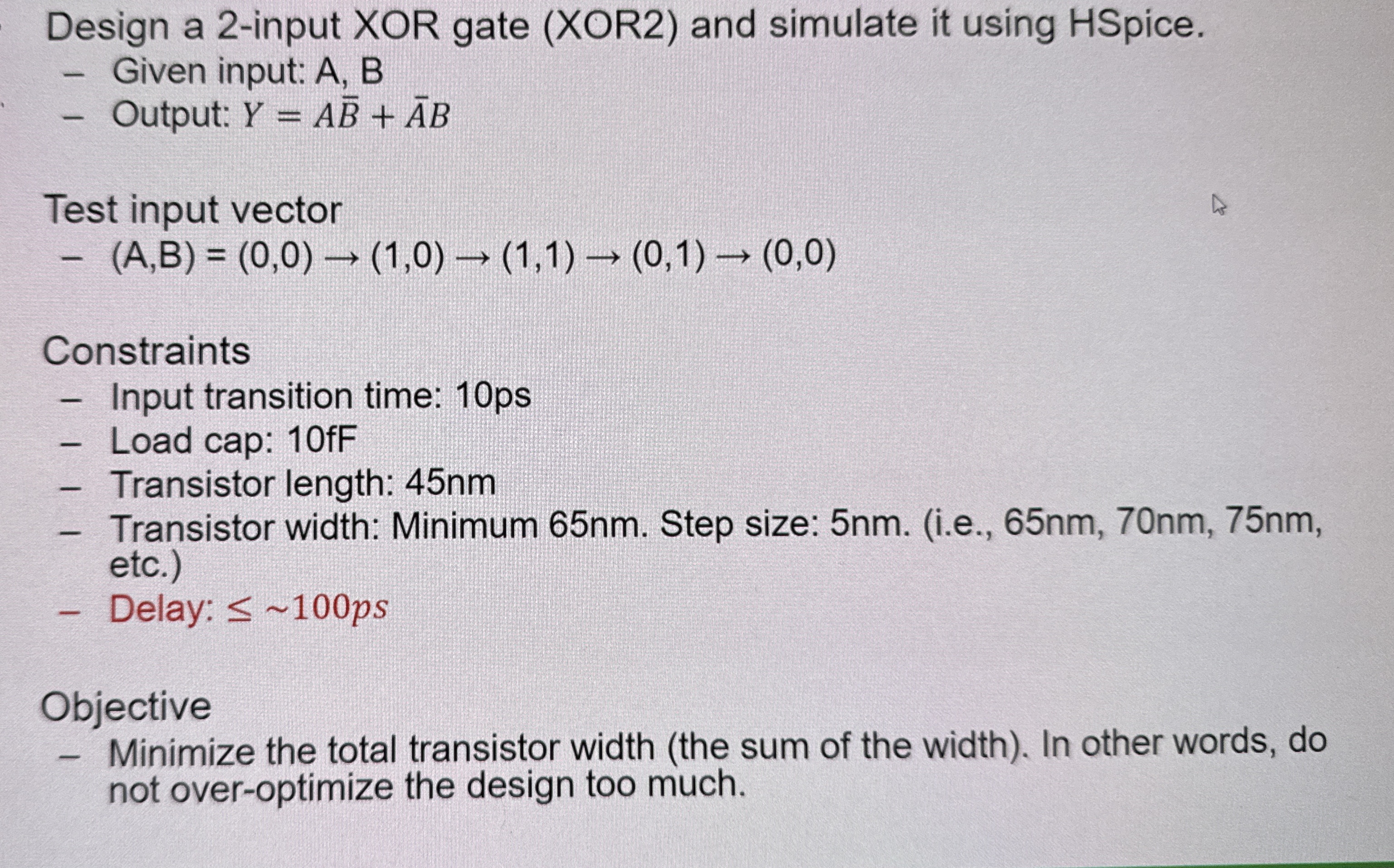 Solved Design a 2-input XOR gate (XOR2) ﻿and simulate it | Chegg.com