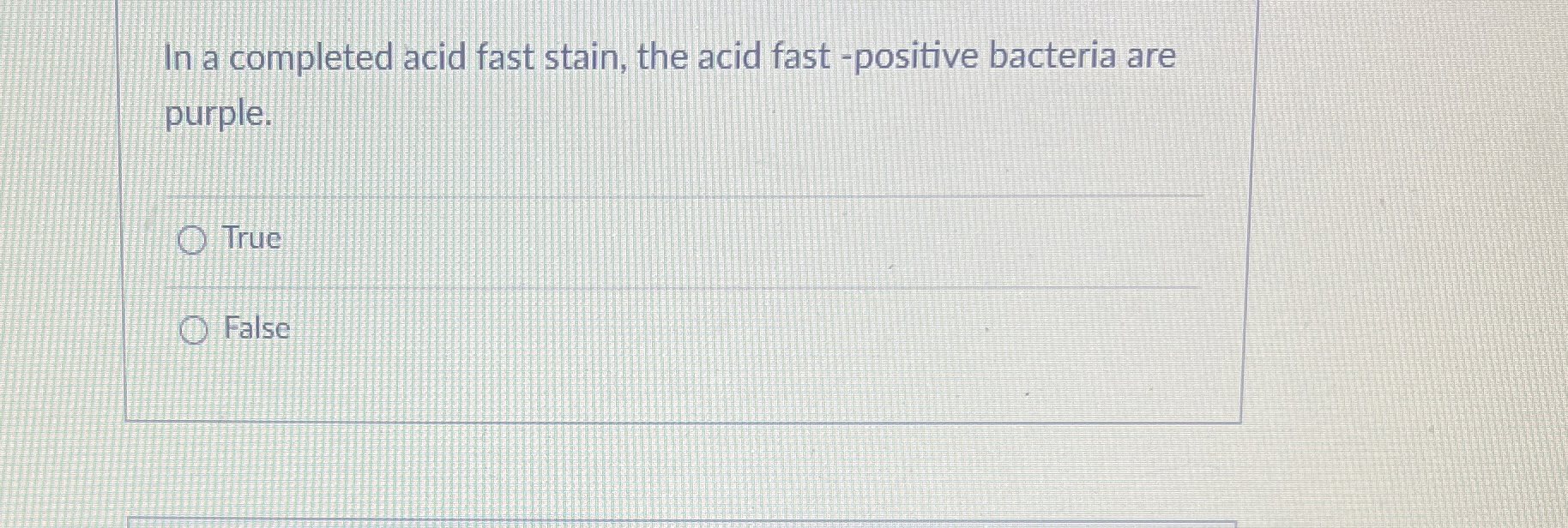 Solved In a completed acid fast stain, the acid fast | Chegg.com
