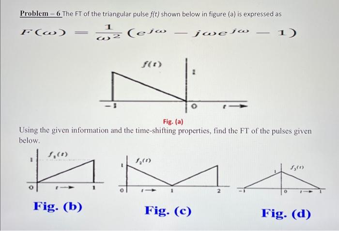 Solved Problem -6 The FT of the triangular pulse f(t) shown | Chegg.com