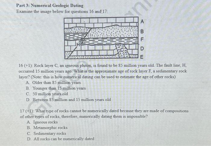 Solved Part 3: Numerical Geologic Dating Examine the image | Chegg.com
