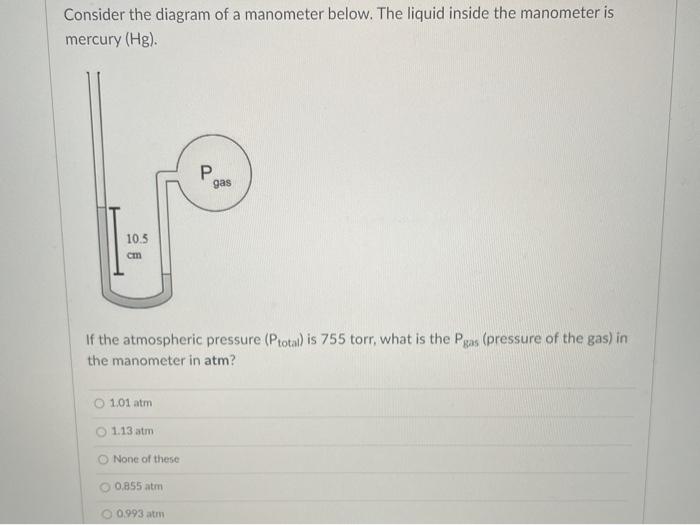 Solved Consider the diagram of a manometer below. The liquid | Chegg.com