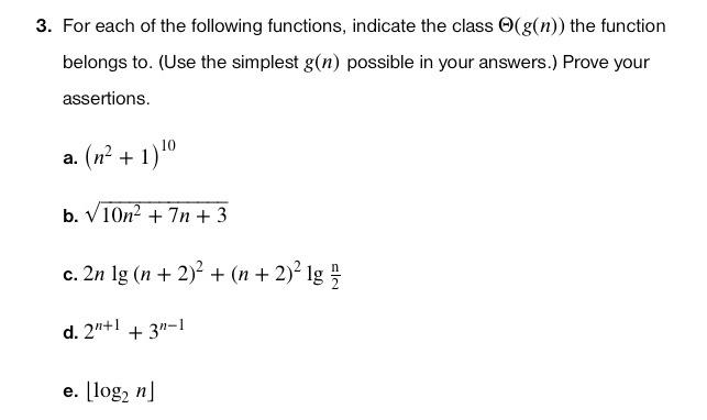 Solved 3. For each of the following functions, indicate the | Chegg.com