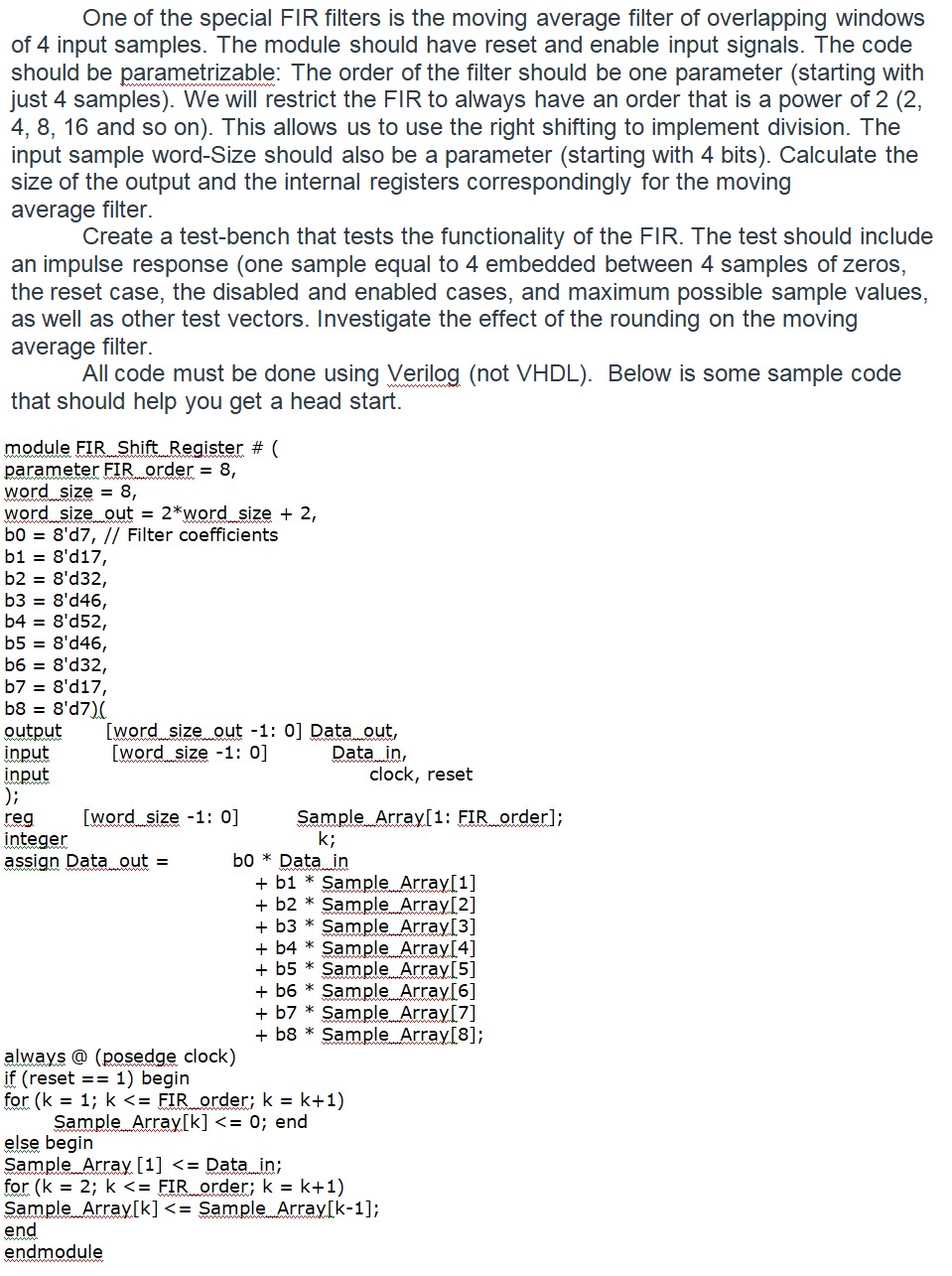 Solved One of the special FIR filters is the moving average | Chegg.com