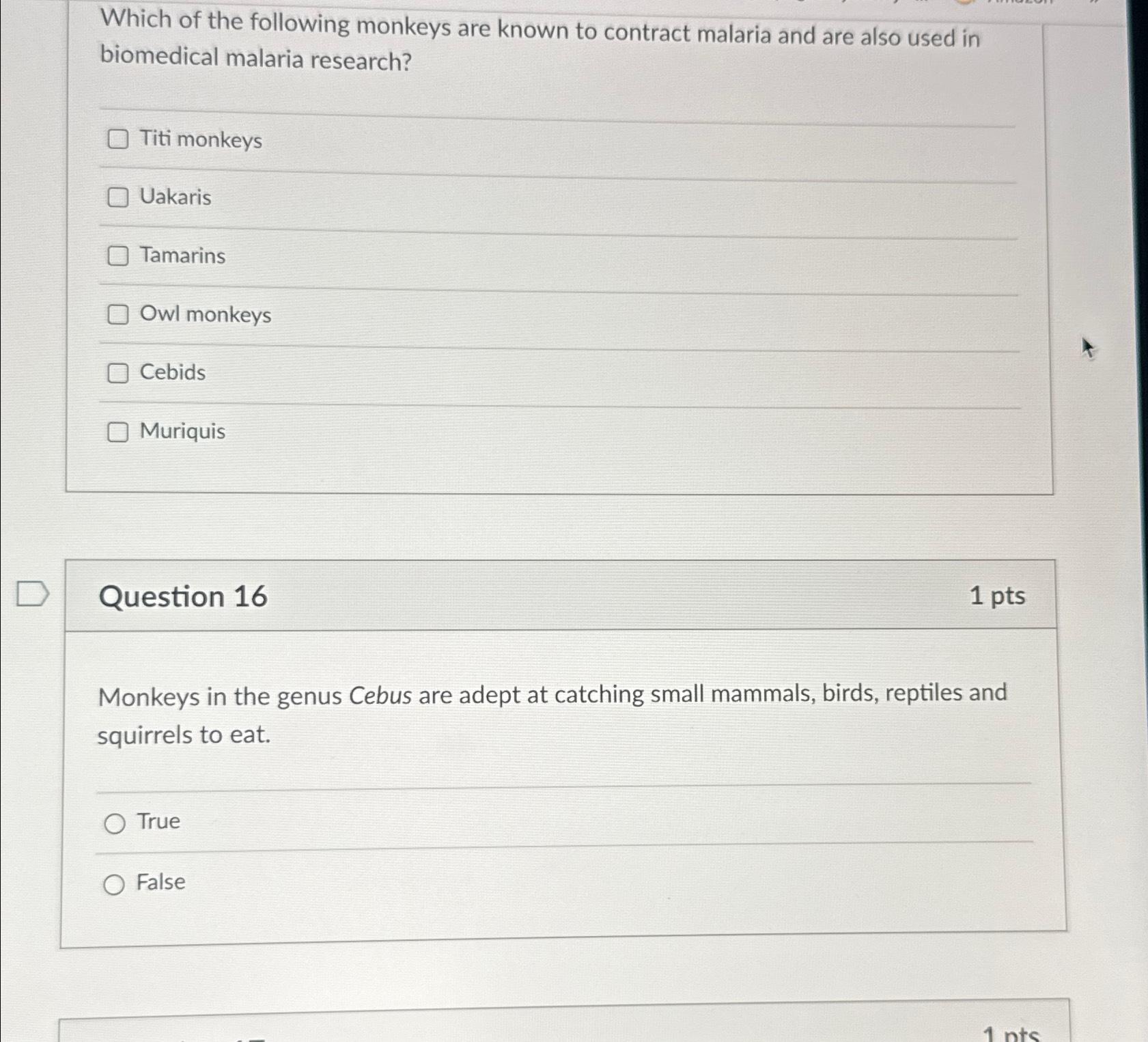 Which of the following monkeys are known to contract | Chegg.com