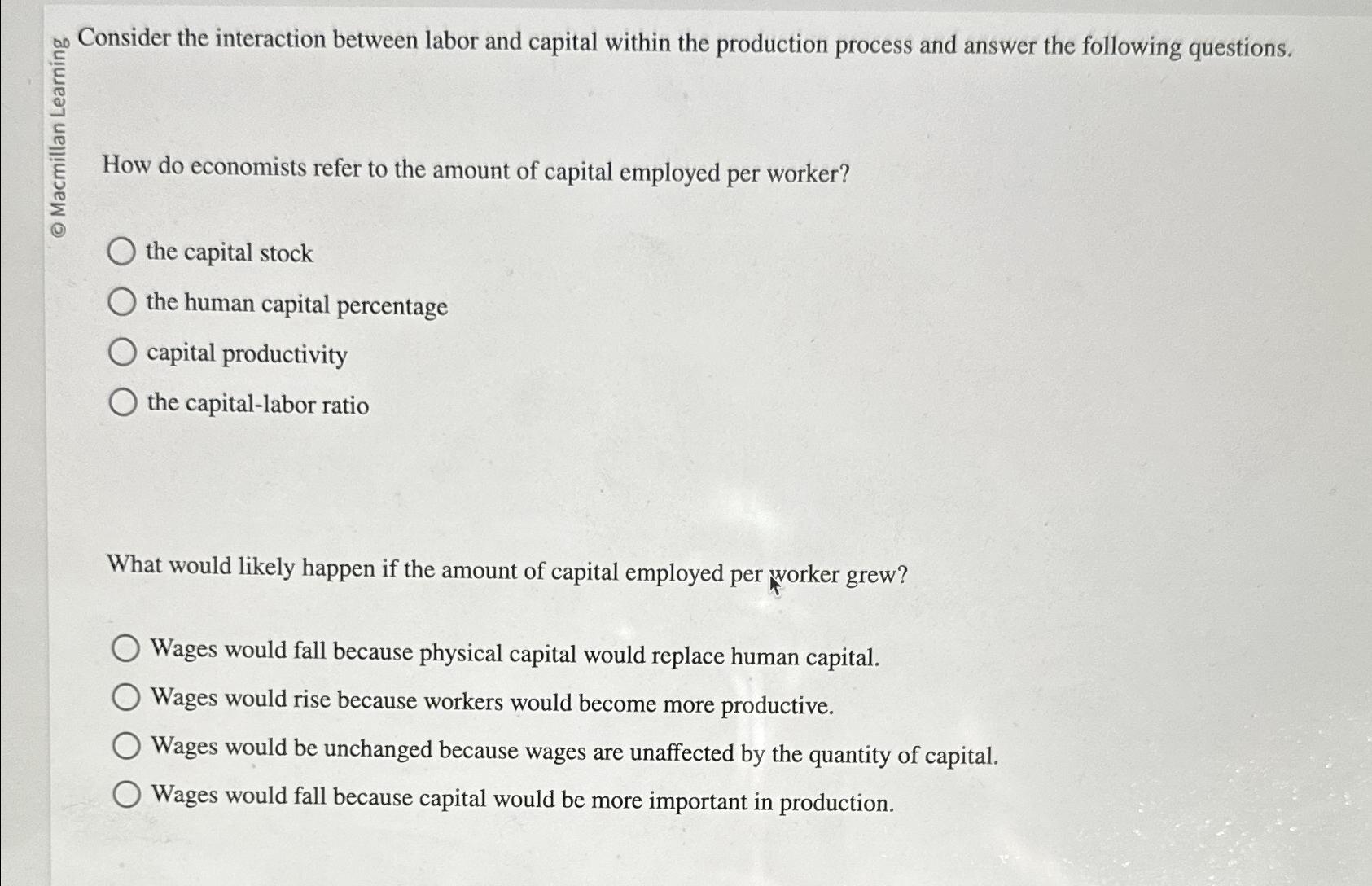 Solved ?ca ﻿Consider the interaction between labor and | Chegg.com