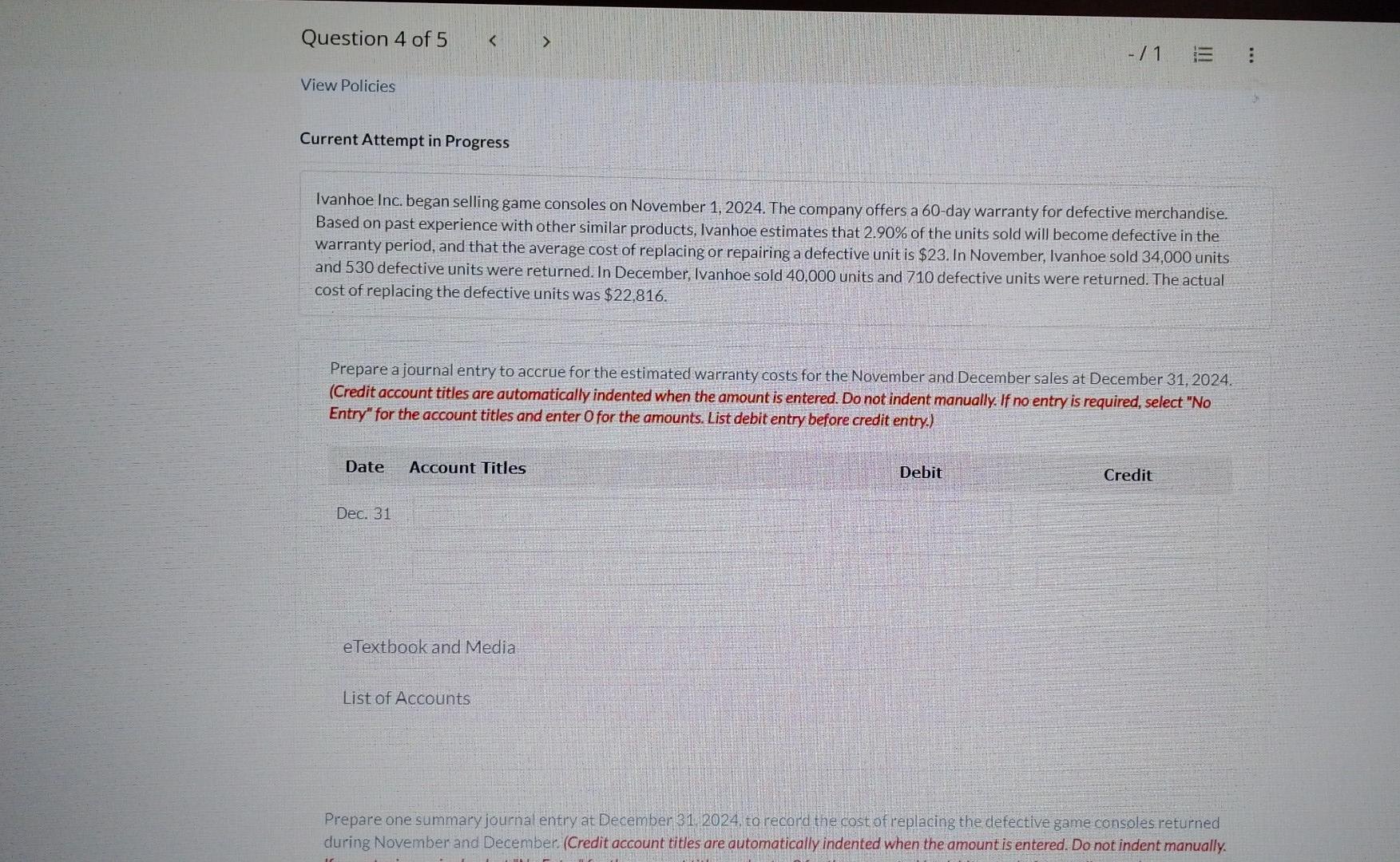 Solved Ivanhoe Inc. began selling game consoles on November | Chegg.com