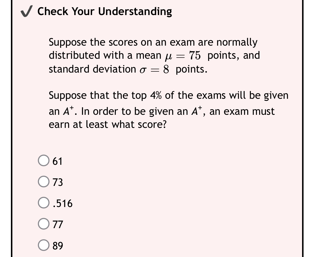 Solved ﻿Check Your UnderstandingSuppose the scores on an | Chegg.com