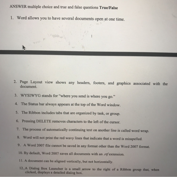 Solved ANSWER multiple choice and true and false questions | Chegg.com