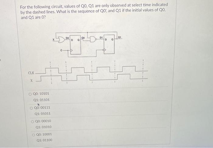 Solved For the following circuit, values of QO,Q1 are only | Chegg.com