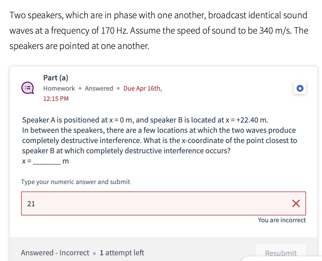 Solved Two speakers, which are in phase with one another, | Chegg.com