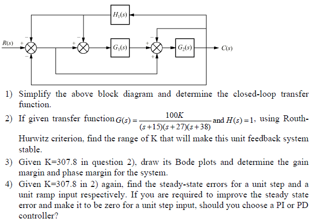 Solved Simplify the above block diagram and determine the | Chegg.com