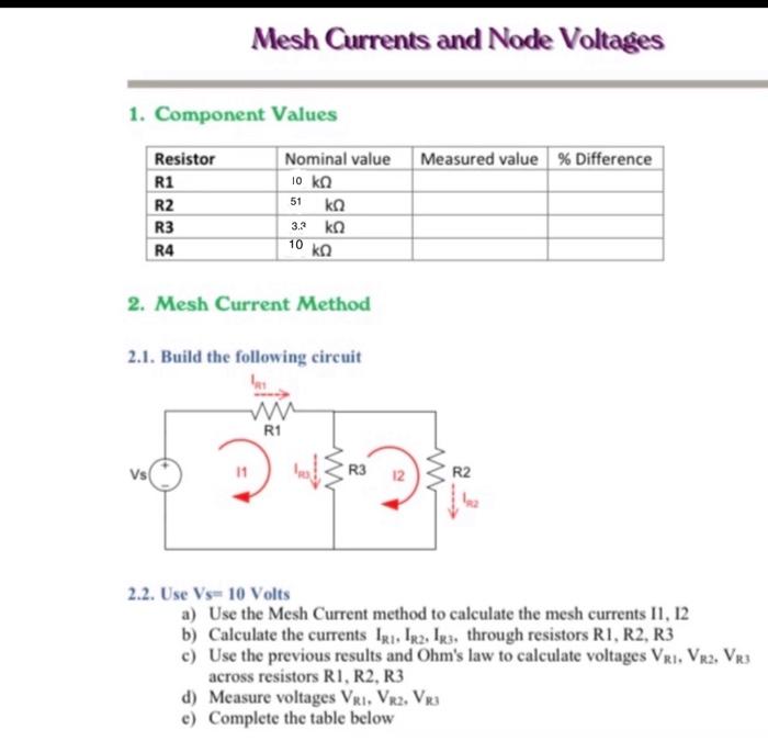 Solved Mesh Currents and Node Voltages 1. Component Values | Chegg.com