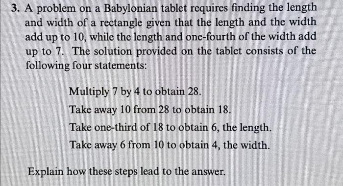 Solved 3. A problem on a Babylonian tablet requires finding | Chegg.com