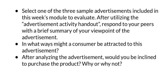 - Select one of the three sample advertisements | Chegg.com