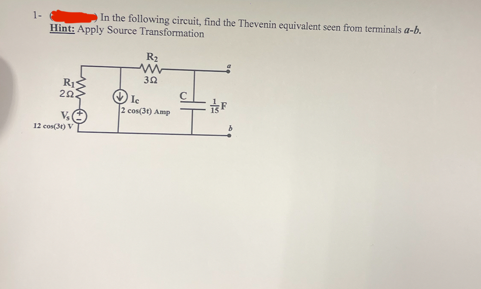 Solved 1- ﻿In the following circuit, find the Thevenin | Chegg.com