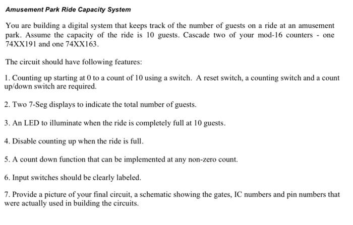 Amusement Park Ride Capacity System You are building | Chegg.com