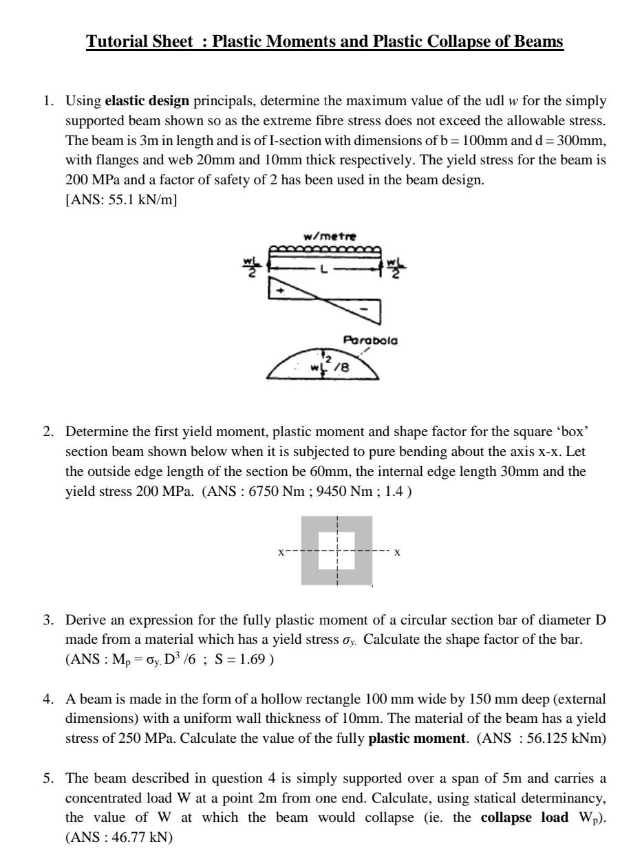 Solved Tutorial Sheet : Plastic Moments and Plastic Collapse | Chegg.com