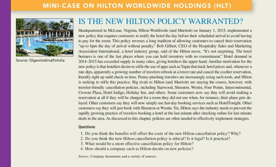 Solved MINI-CASE ON HILTON WORLDWIDE HOLDINGS (HLT) Source: | Chegg.com