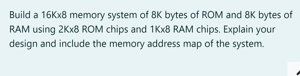 Solved Build a 16Kx8 memory system of 8K bytes of ROM and 8K | Chegg.com