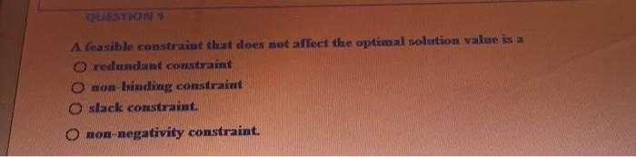 Solved QUESTIONS A feasible constraint that does not affect | Chegg.com