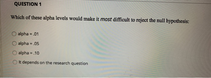 Solved QUESTION 1 Which of these alpha levels would make it | Chegg.com