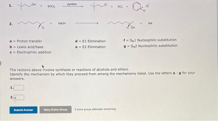 Solved 1. 2. NaOH a= Proton transfer d= E1 Elimination f=SN1 | Chegg.com