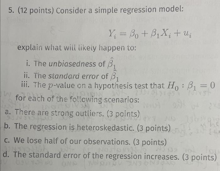 5. (12 points) Consider a simple regression model: | Chegg.com