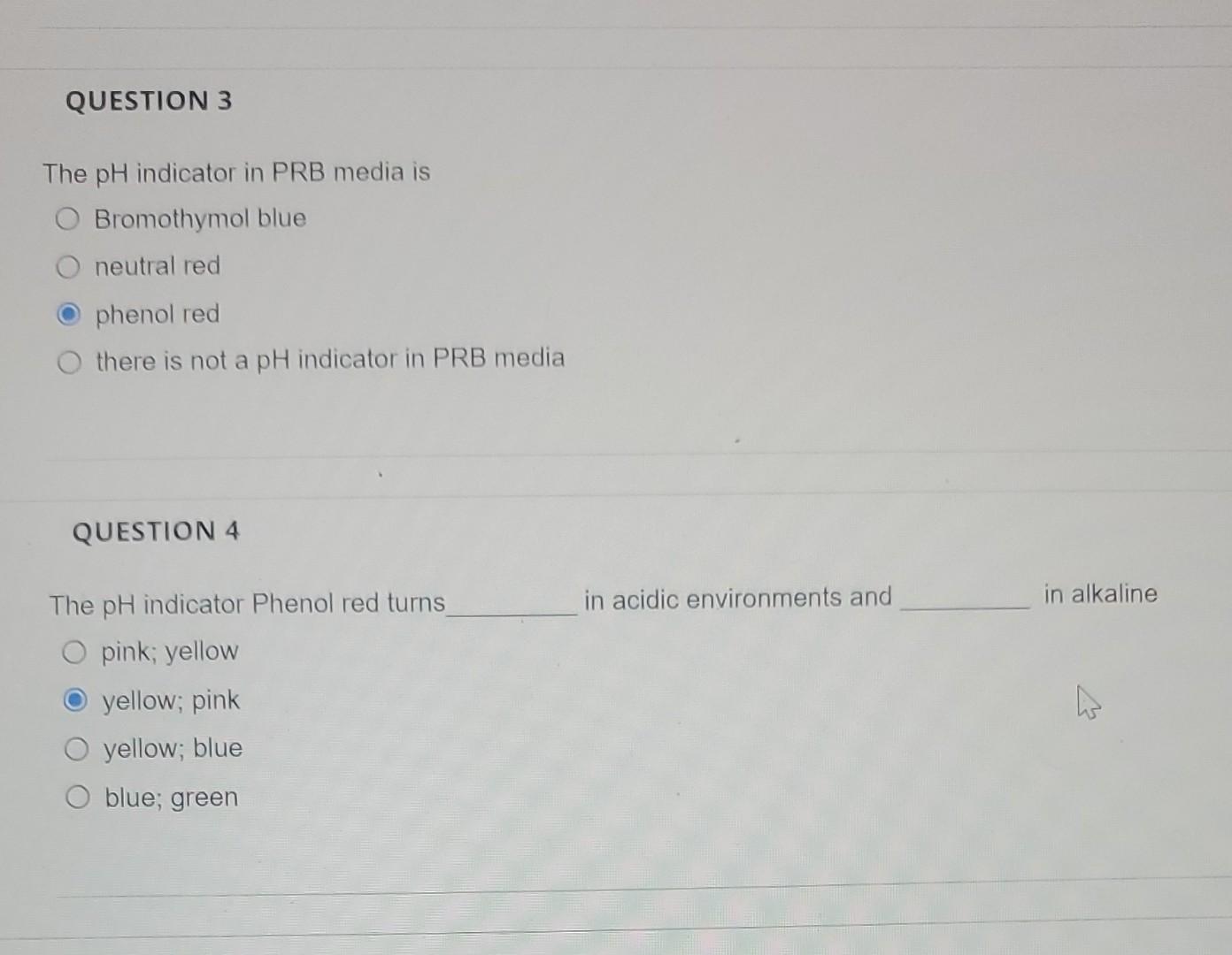 Solved The pH indicator in PRB media is Bromothymol blue | Chegg.com