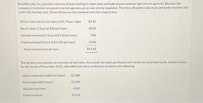 Solved Bramble Labs, Inc. provides mad cow disease testing | Chegg.com Solved Bramble Labs, Inc. provides mad cow disease testing | Chegg.com