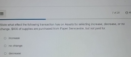 Solved State what effect the following transaction has on | Chegg.com