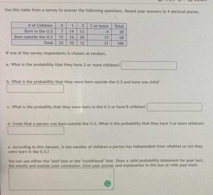 Solved Use this table from a survey to answer the following | Chegg.com