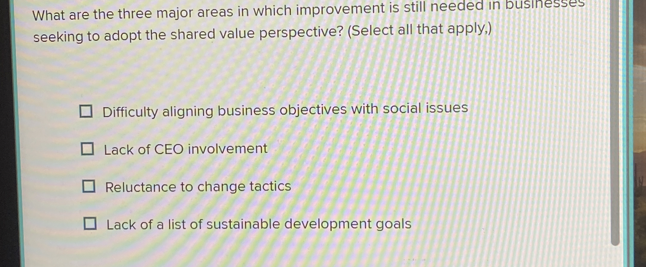 Solved What are the three major areas in which improvement | Chegg.com