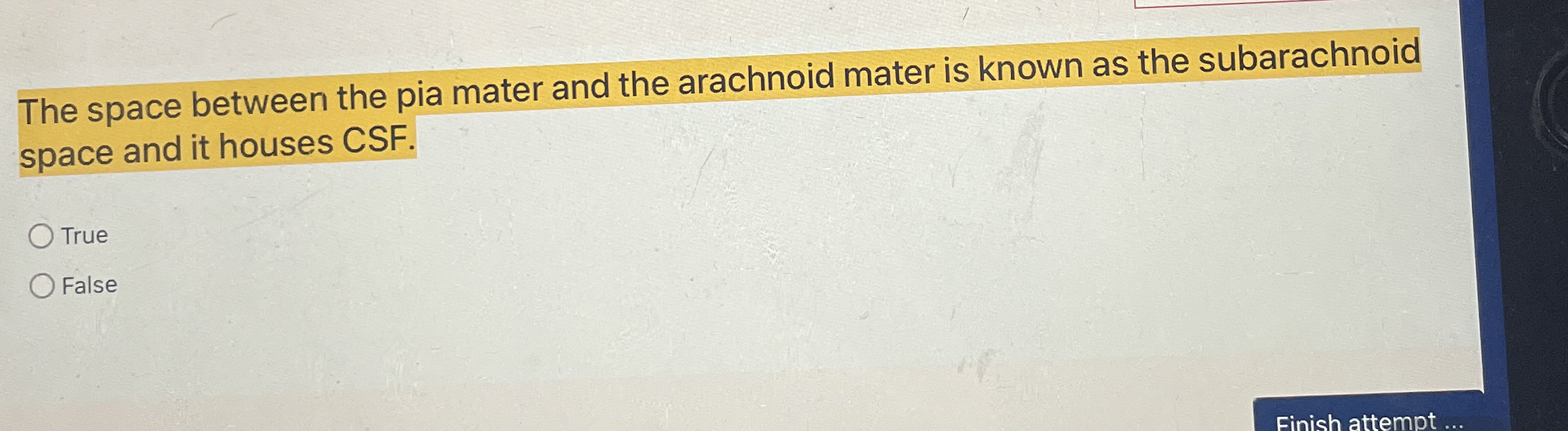 Solved The space between the pia mater and the arachnoid | Chegg.com