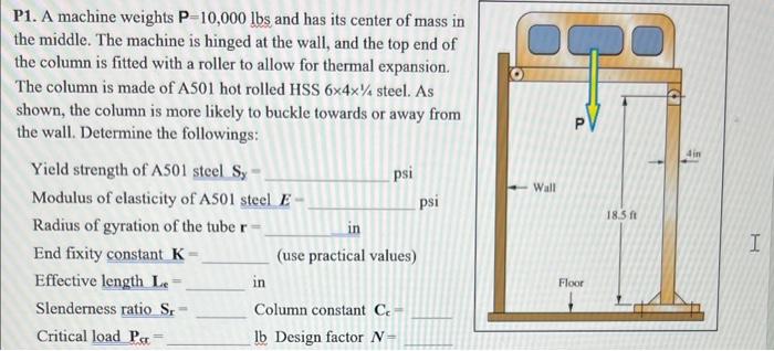 Solved P1. A machine weights P=10,000lbs and has its center | Chegg.com