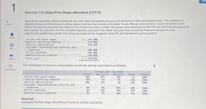 Solved Exercise 7-2 (Algo) First Stage Allocation [LO7-2] | Chegg.com