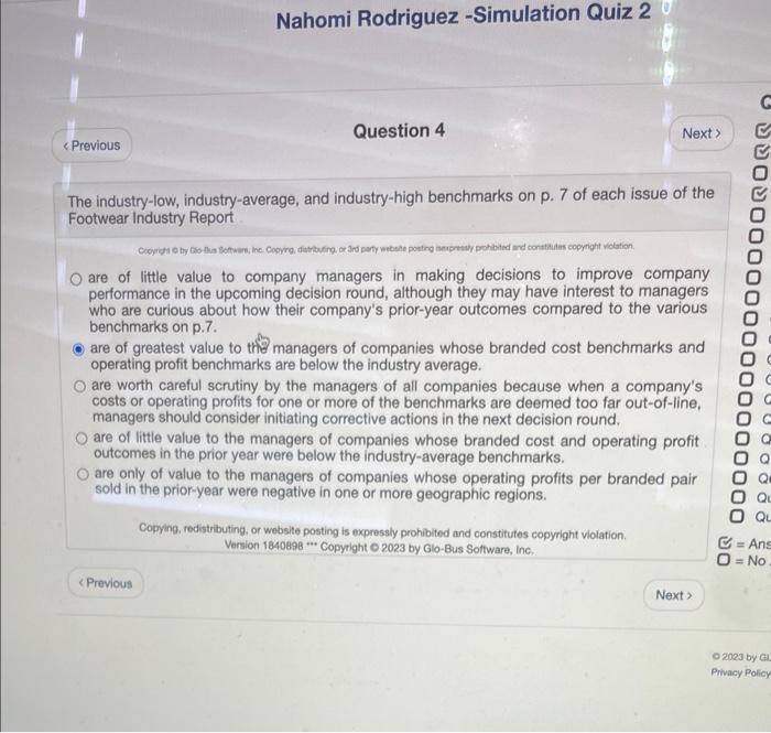 Nahomi Rodriguez -Simulation Quiz 2 Question 4 The | Chegg.com